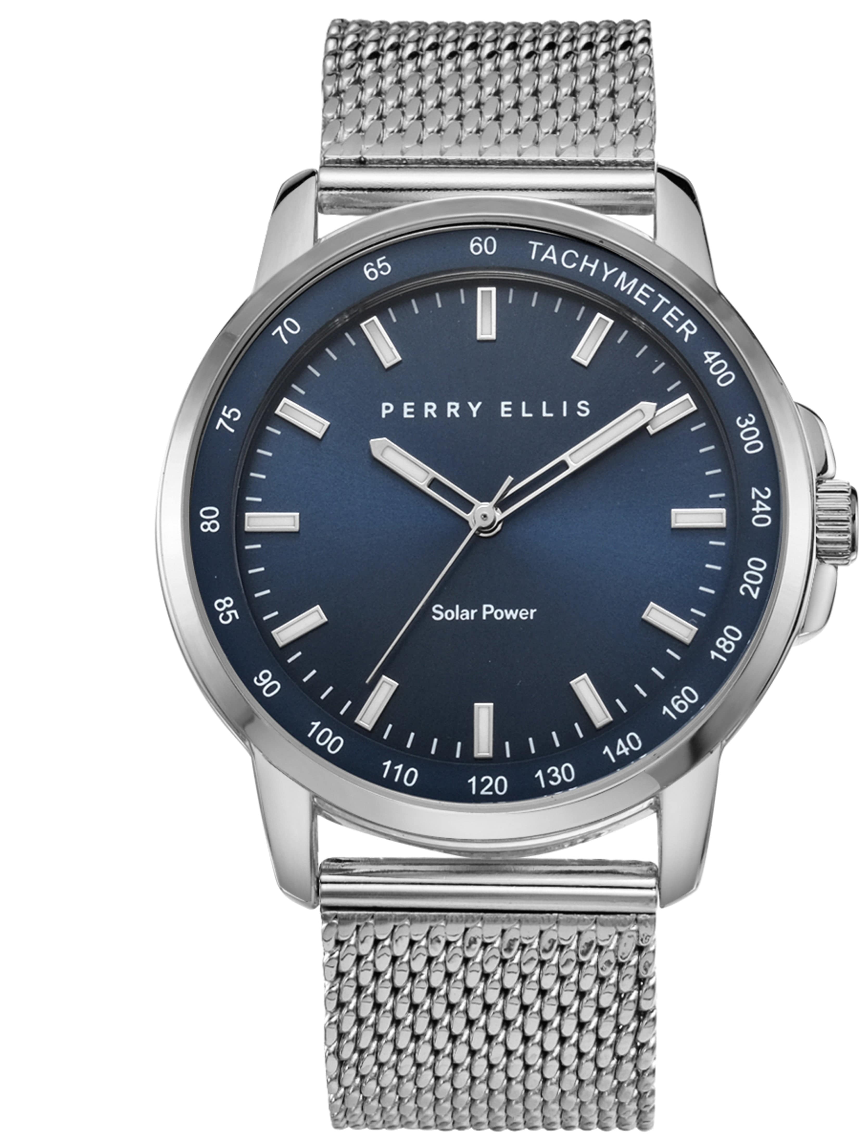 Solar Powered Silver Stainless Steel Watch – Perry Ellis